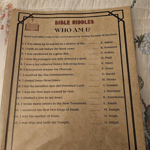 Bible Riddles Game: Christian Activity, Sunday School (PDF Download) - Etsy