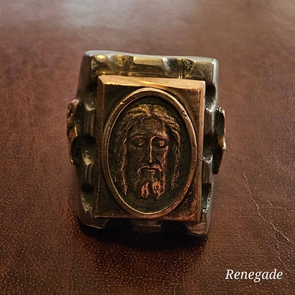 Sacred Shroud Ring, Mexican Biker Ring, Souvenir Ring, Face of Jesus ...