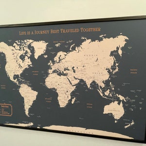 Personalized Travel Map Push Pin World Map Framed Large | Etsy
