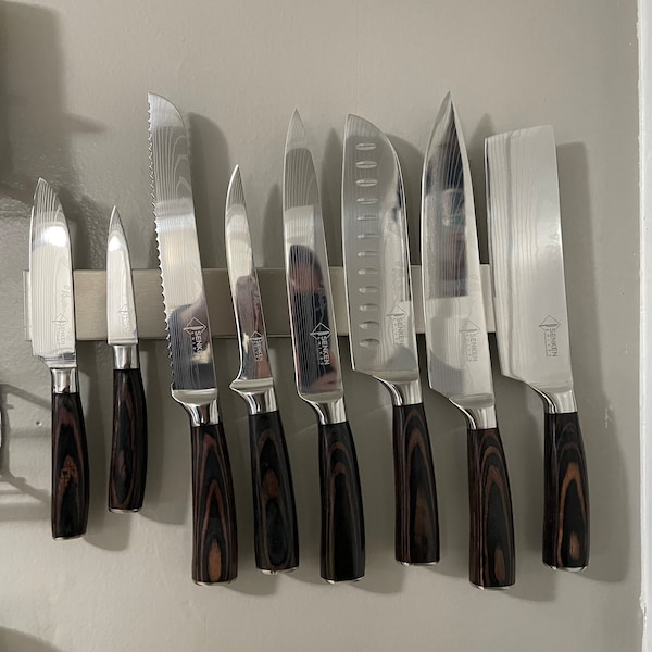 Complete 8-piece Kitchen Knife Set With Damascus Pattern - Japanese ...