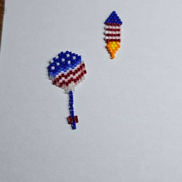 Balloon Firework Bead Pattern, Brick Stitch Patriotic USA Red White ...