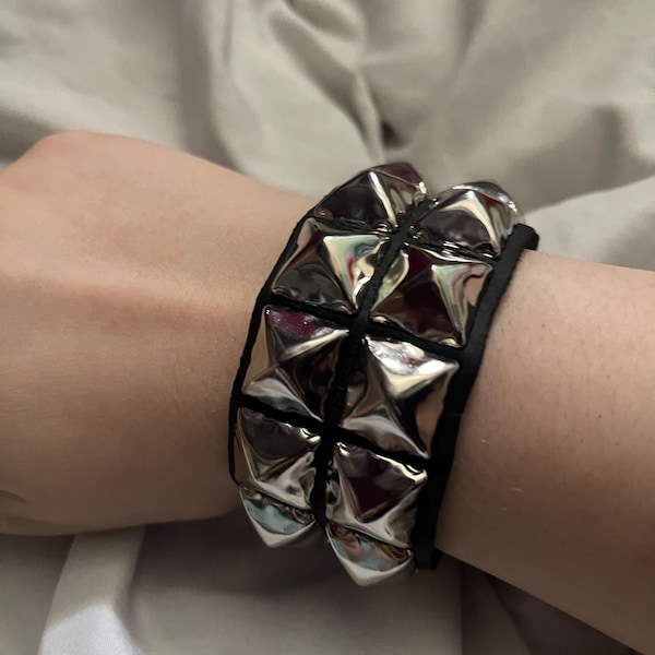 Spike Pyramid Studded Bracelet Punk Rock Goth Bracelet Cuff 4 Wide ...