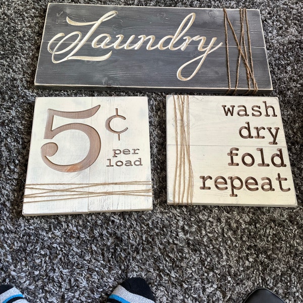 Laundry Room Sign, Laundry Room Décor, Wash Dry Fold Repeat, Rustic ...