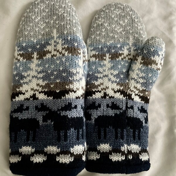 Knitted Nordic Woolen Mittens With White Fair Isle Beautiful Icelandic ...
