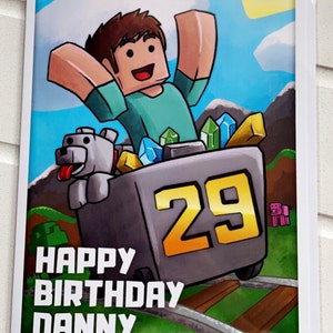 PERSONALISED BIRTHDAY CARD Steve Cake Minecraft Themed Gamer Greeting ...