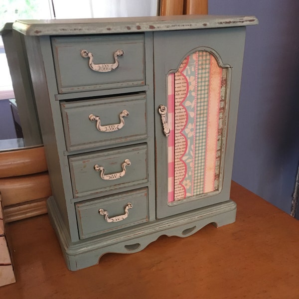 Musical Navy Jewelry Box, Ladies Upcycled Jewelry Armoire, Woman's ...