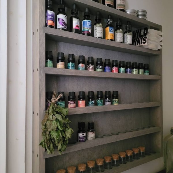 Large Essential Oil Shelf | Rustic Solid Wood Wall Rack and Organizer ...
