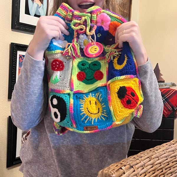Crochet Bag Backpack, Colorful Crochet Bag, Gift for Women, Bohemian ...