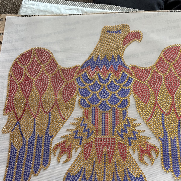 Elvis Eagle Rhinestone Iron on Transfer Design, Bling Eagles Hot Fix Patch Heat Transfer 11.5 X ...