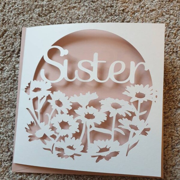 Floral Sister Papercut Card, Birthday Card for Her, Thank You Card ...