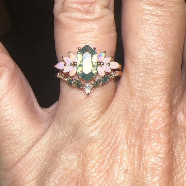 Vintage Oval Moissanite Engagement Ring Set Turquoise Wedding Ring ...