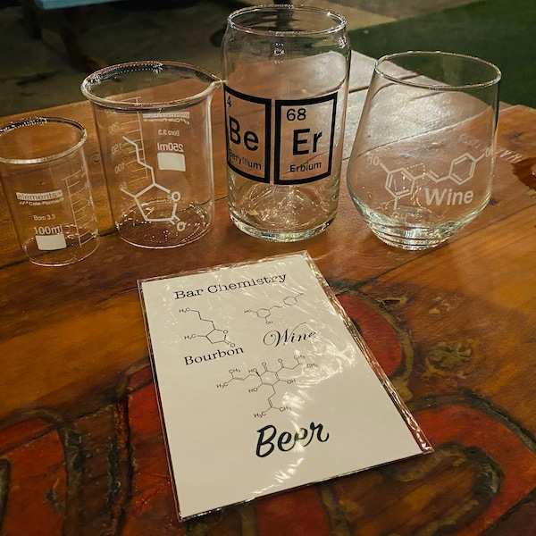 Science Themed Bar Glassware Set With Gift Box, Chemistry Glassware Set ...