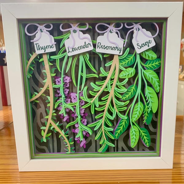 3D SVG Herbs Shadow Box SVG Herbs Garden With Leaves and Flowers With ...