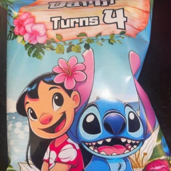 Lilo and Stitch Flowers Chips Bags. Editable in CANVA - Etsy