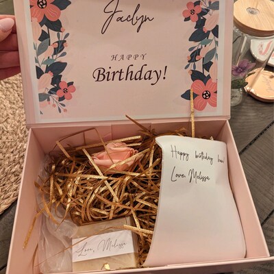 Unique Birthday Gift Box, Gift Box Set With Birth Month Flower Glass ...