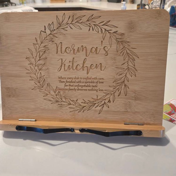 Personalized Cookbook Stand - Engraved Bamboo Recipe Stand - Wooden ...