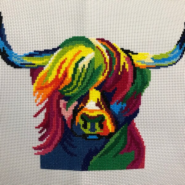 Rainbow Highland Cow Cross Stitch Pattern Abstract Colorful Farm Cow ...