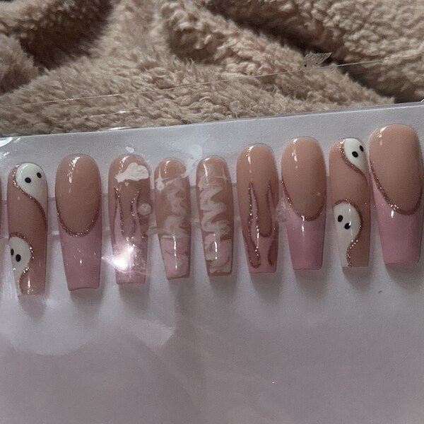 Cute Pink Halloween Ghost Press on Nails RIYNAILS - Etsy