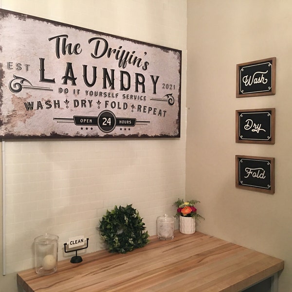 Laundry Prints Wash Dry Sign | Laundry Room Decor | Personalized ...