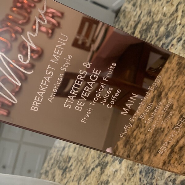 Standing Luxury Wedding Menu, Table Mirror Acrylic Engraved Menus With ...