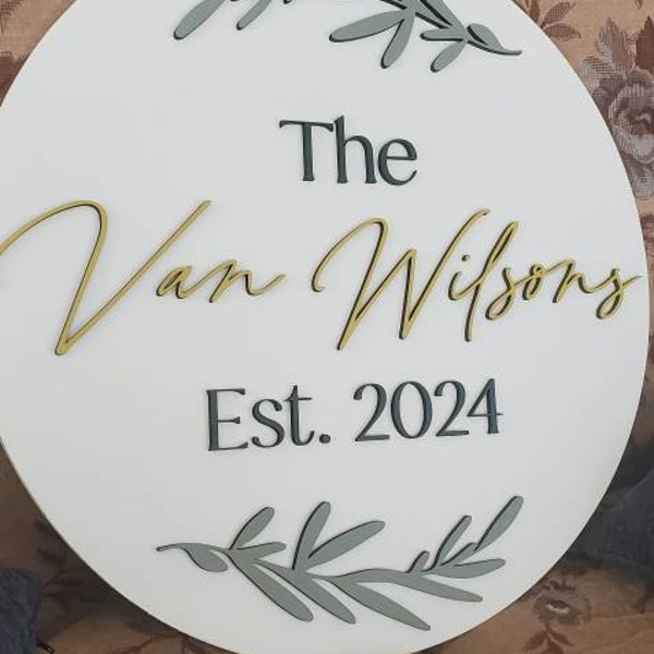 Round Last Name Sign, Round Wedding Sign, Established Sign, Wedding ...