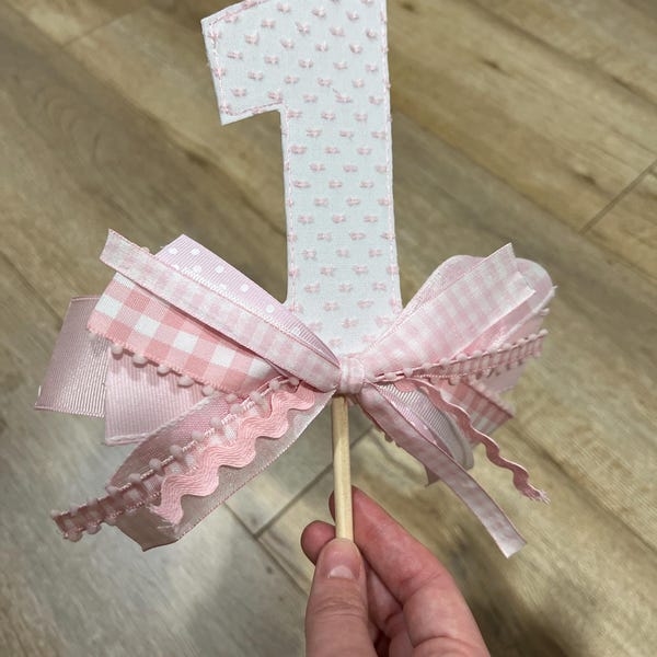 Birthday Number Cake Topper, Gingham Swiss Dot Number Cake Topper With ...