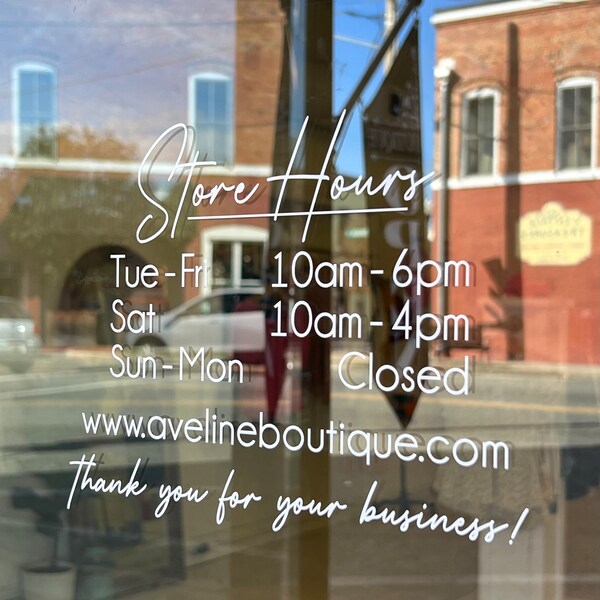 Store Hours Window Decal | Modern Hours of Operation | Storefront Decal ...