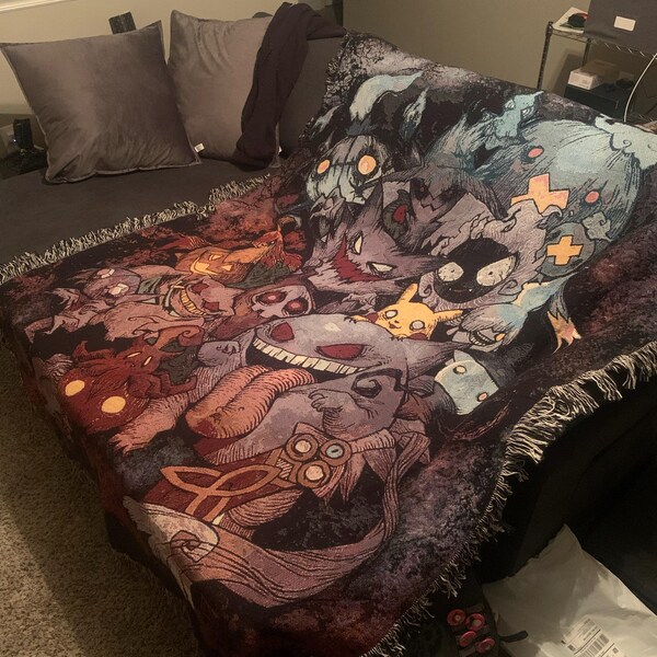 Anime Hand Woven Blanket | Ghost Pokemon Tapestry Throw | Gengar Poison ...