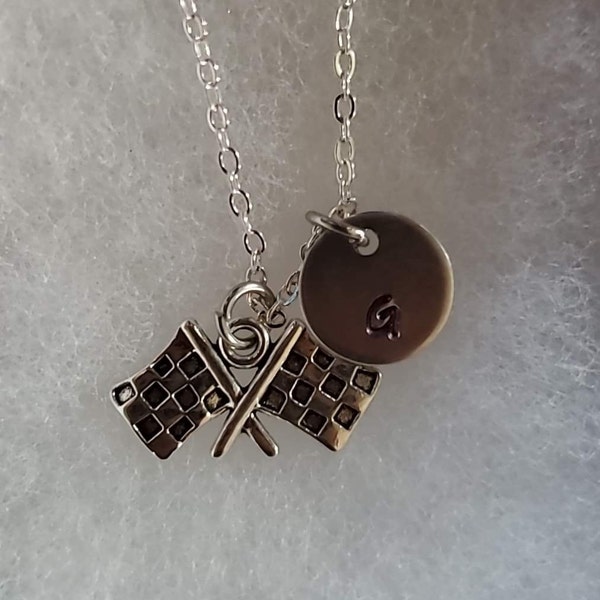Checkered Flag Necklace - Race Car Charm Necklace - Personalized ...