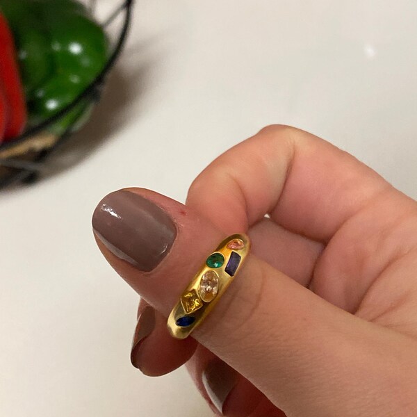 Mixed Birthstone Dome Ring by Caitlyn Minimalist • Chunky Art Deco ...