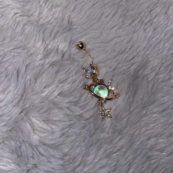 14G Gold Saturn Planet Star Moon Belly Ring Surgical Steel Stainless ...