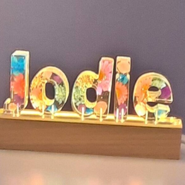 Real Flower Name Lamp,custom Color Letter Dried Flower Resin Nightlight ...
