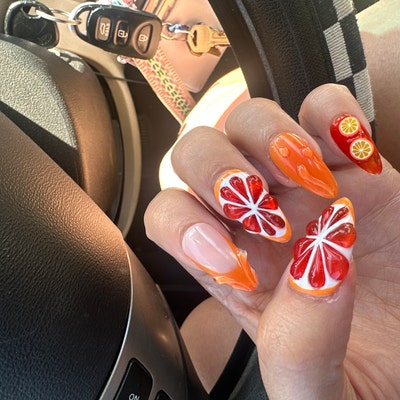 Strawberry Nails Fruit Nails Strawberry Inspired Press Ons Red Color ...