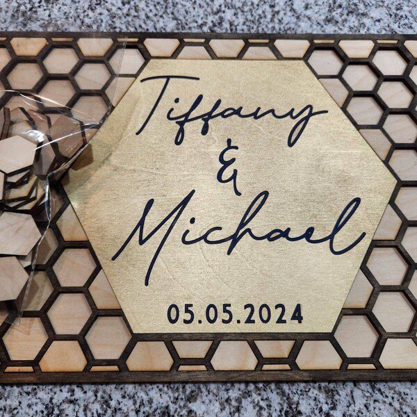 Guest Book Alternative Hexagon Wedding Wood Unique Bright Guestbook ...