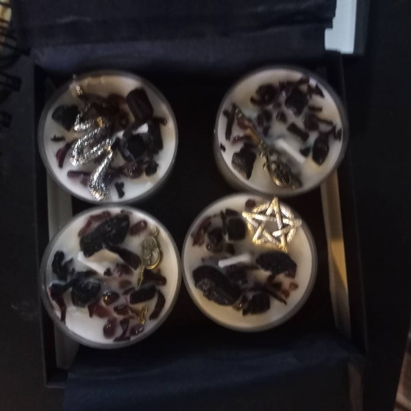 Hecate Tea Light Candle Set | Crystal Infused | Herb Infused | Crystal ...