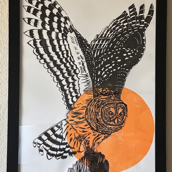 Red Tailed Hawk Original Handmade Large Linocut Print Linoleum Carved ...