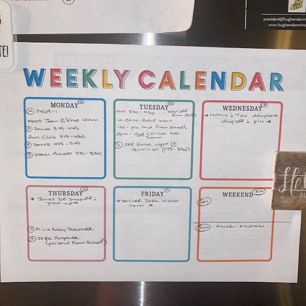 Kids Weekly Calendar · Cute Colorful Printable Children's Weekly ...