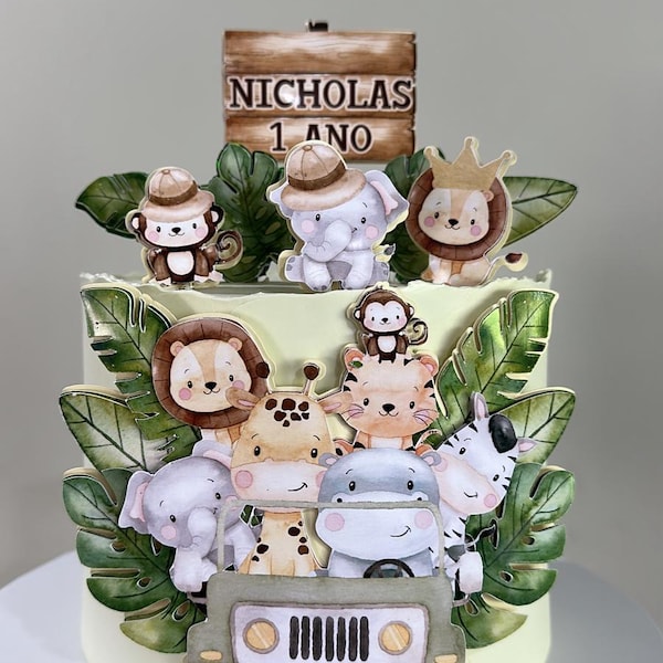 Cute Safari Cake Topper, Safari Birthday Party, Printable Safari Topper ...