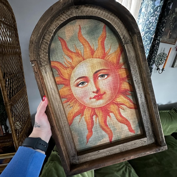 Tarot Sun With Face Art | Eclectic Cottagecore Wall Decor in Arched ...