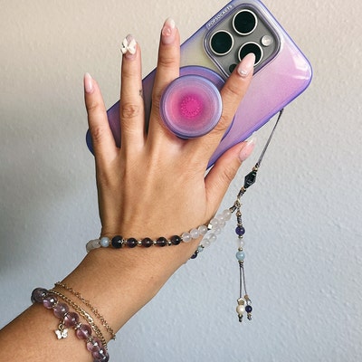 Phone Strap, Healing Crystal Phone Chain, Amethyst, Aquamarine, White ...