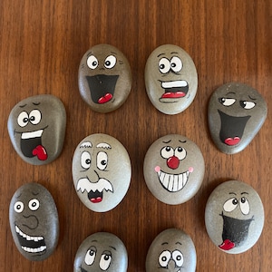 Custom Set of Funny Face Painted Rocks, Garden Decorations, Small Gift ...