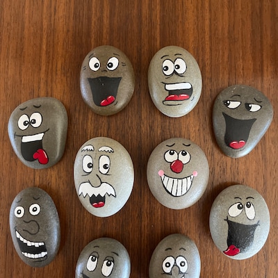 Custom Set of Funny Face Painted Rocks, Garden Decorations, Small Gift ...