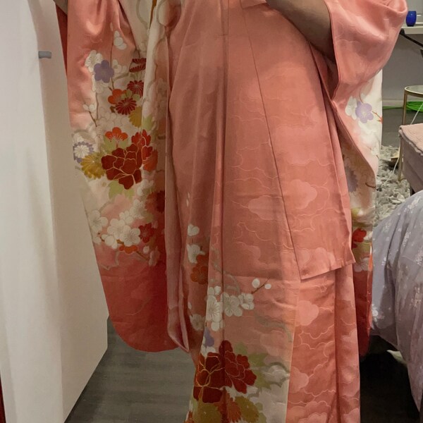 Japanese KIMONO, Red Floral Kimono, Vintage Kimono, Kimono Jacket ...