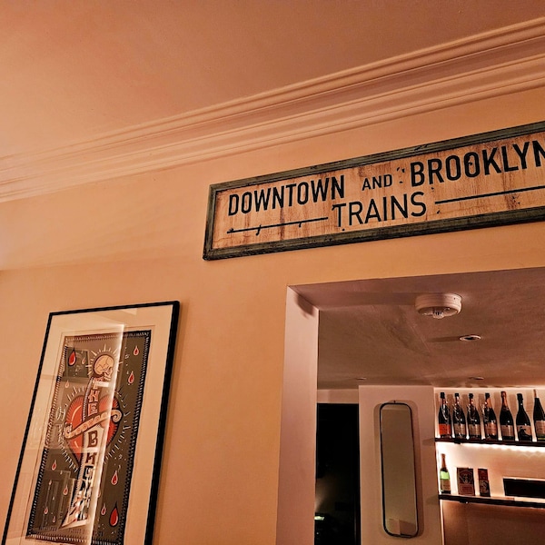Vintage Downtown & Brooklyn Trains Sign - 1980s Signage - Industrial ...