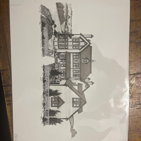 ORIGINAL House of Usher Drawing Pen and Ink Fiction Inspired Poe Gothic ...