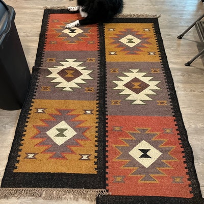 Handmade Kilim Runner, Multicolor Jute Rug Wool Rug Kilim Dhurrie ...