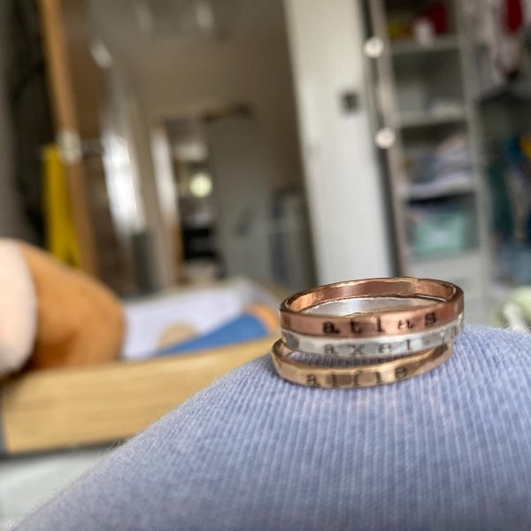 Ring Set Gift for Mom | Stackable Rings | Personalized Name Rings | 14k Gold Filled Name Ring ...