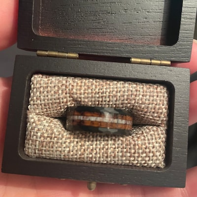 Deer Antler & Charred Whiskey Barrel Wood Mens Wedding Ring Black ...