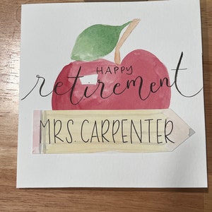 Cute Watercolor Hand Lettered Teacher Retirement Card, Books Theme - Etsy