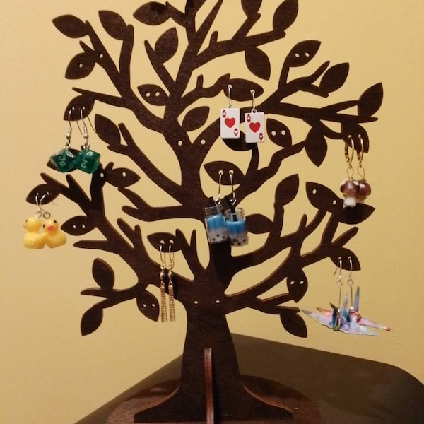 Wood Tree Earring Storage, Laser Cut Jewelry Display Stand, Rustic Ring ...